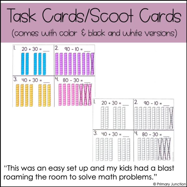 Add and Subtract Tens Scoot Game Two-Digit Write the Room 10
