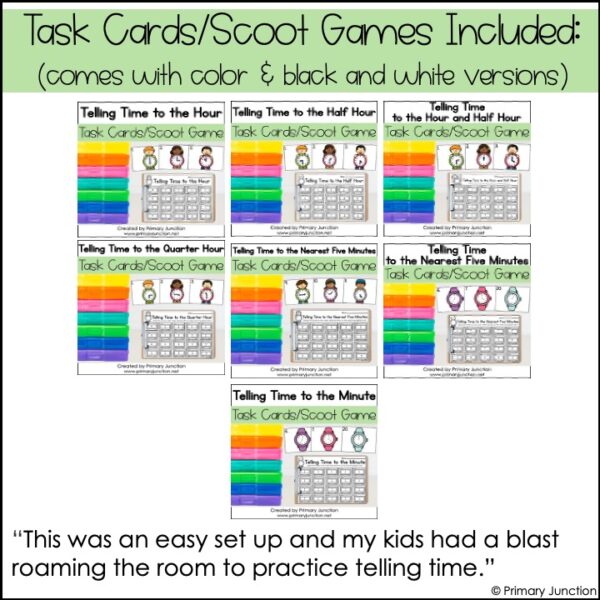 Telling Time Scoot Game BUNDLE - Write the Room, Task Cards
