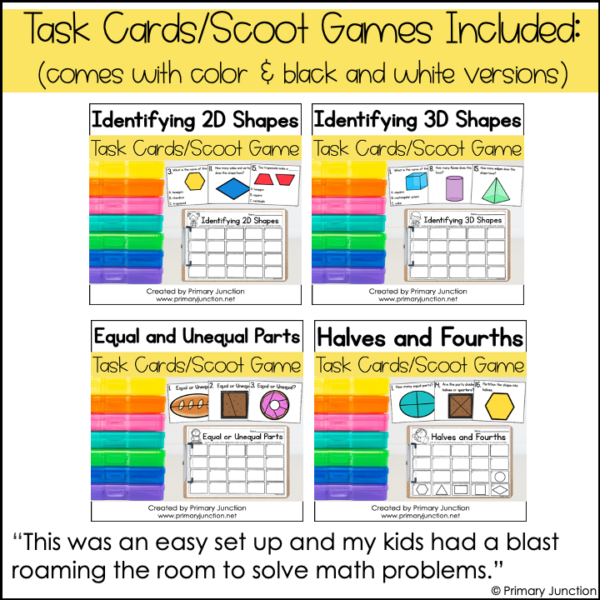 Shapes and Fractions Scoot Games, Write the Room BUNDLE