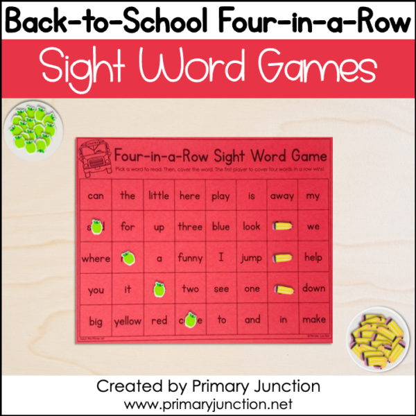Back-to-School Four-in-a-Row Sight Word Game Dolch Fry Lists