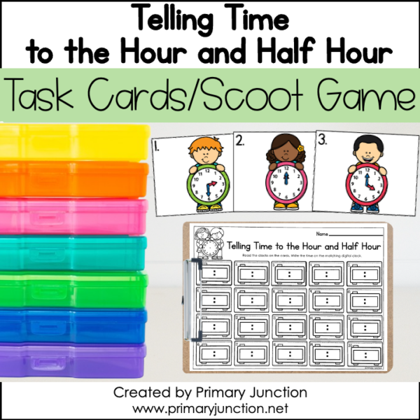 Telling Time to the Hour and Half Hour Scoot Game Write Room